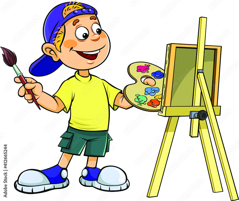 Cartoon boy painting. A vector illustration of a cartoon smiling boy ...