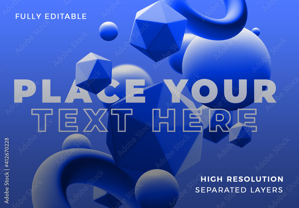 Deep Blue Composition of Antigravity Geometric Shapes Mockup Stock ...