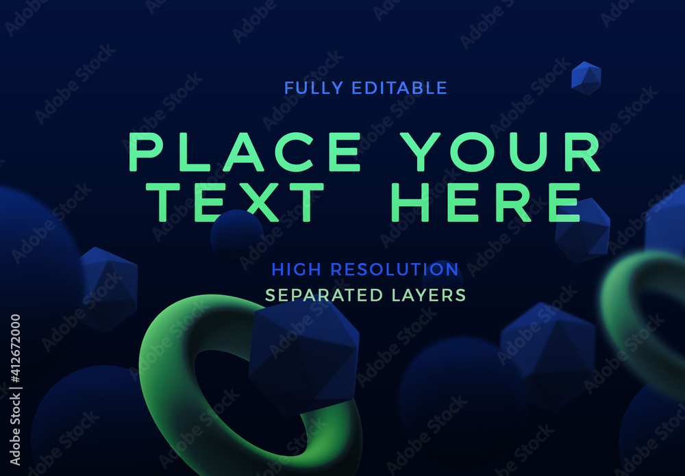 Cluster of Neon Green and Dark Blue Floating Geometric Shapes Mockup ...