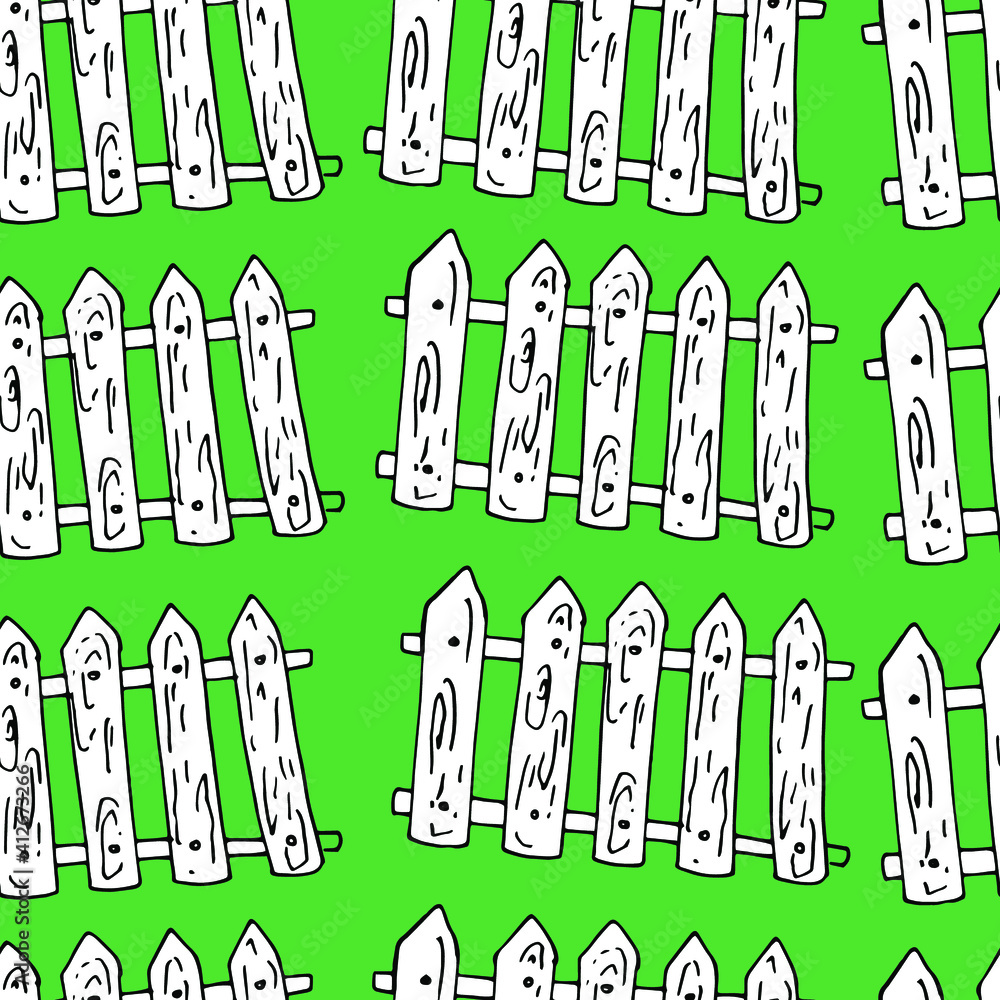 Pattern with a wooden fence, stakes. Hand-made graphics Fences on a ...