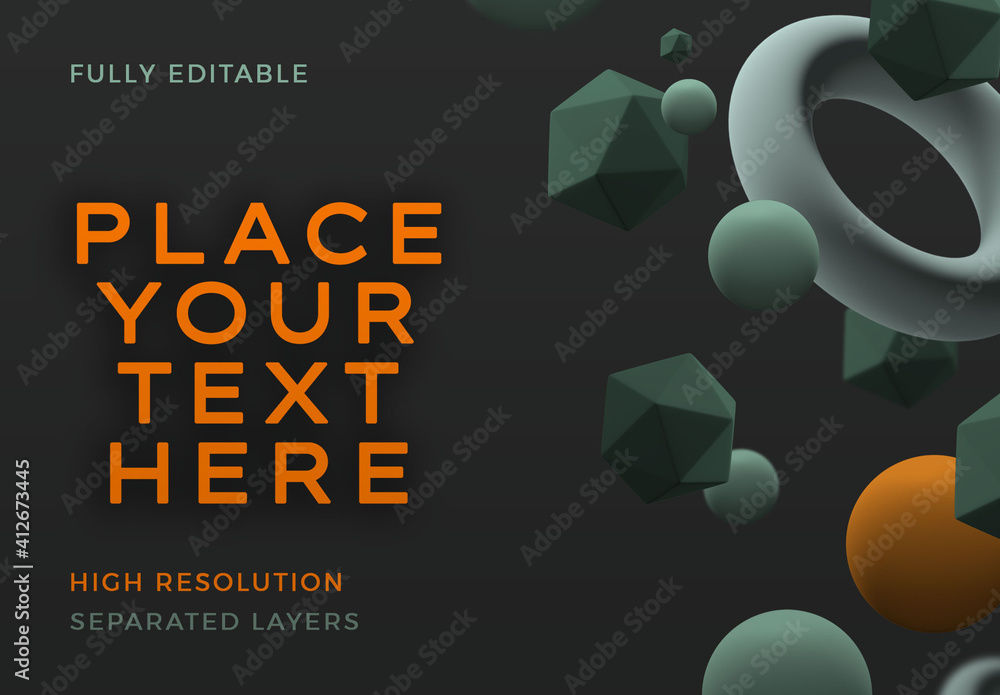 3D Geometric Shapes Floating on Dark Background Mockup Stock Template ...