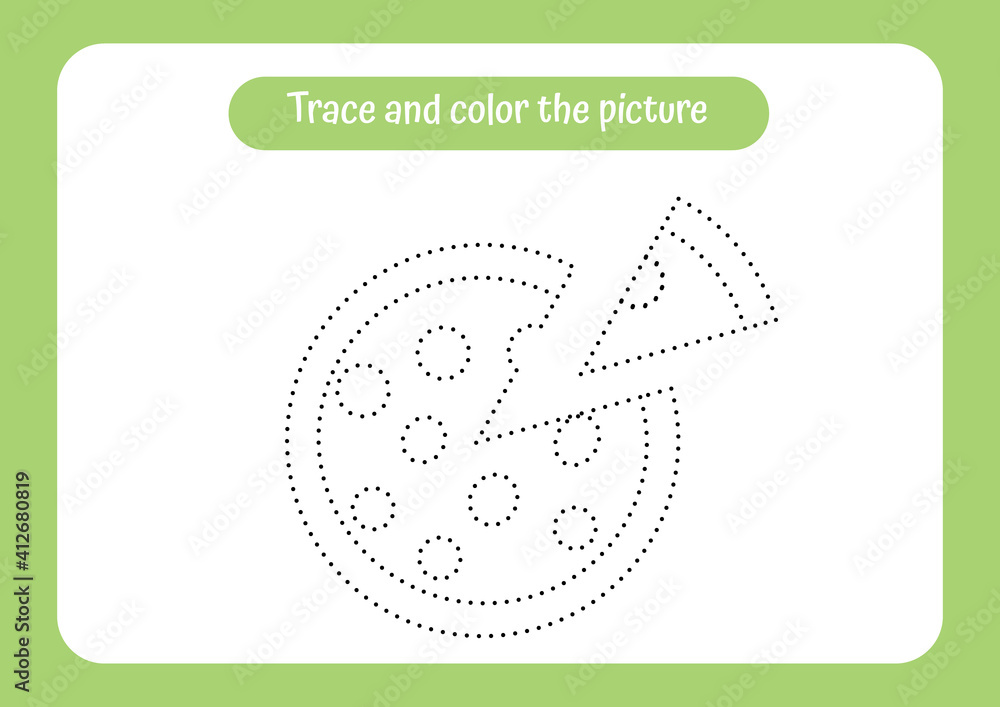 Pizza. Trace and color the picture. Educational game for children ...