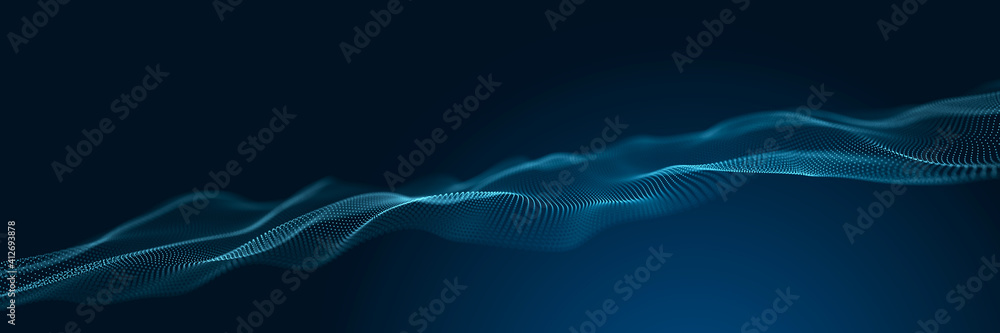 Abstract neon wave background in blue tones. Visualization of computer ...