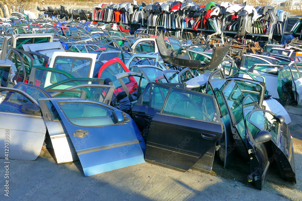 Broken car doors for spare use abandoned Stock Photo | Adobe Stock