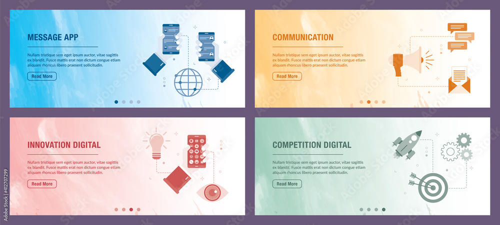 Vector set of vertical web banners with message app, communication ...