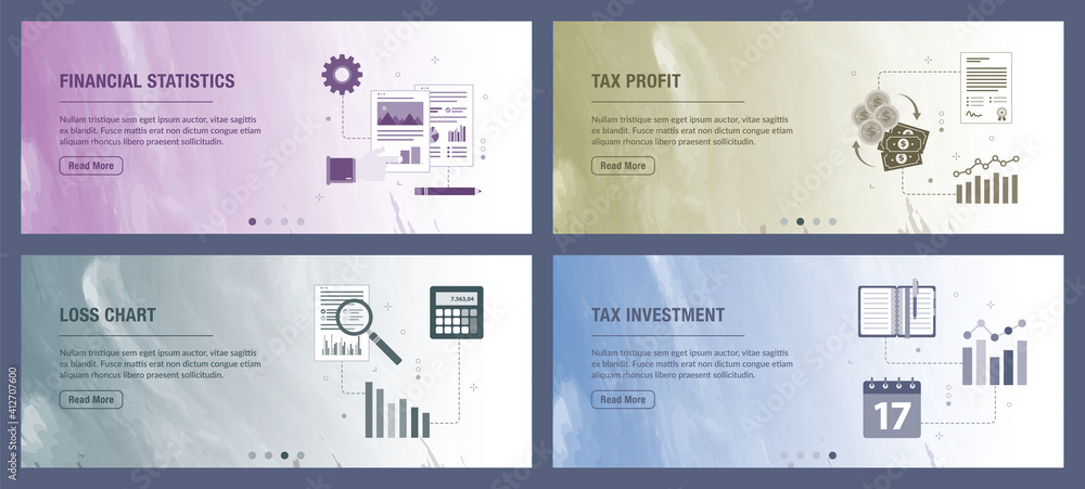 Vector set of vertical web banners with financial statistics, tax ...