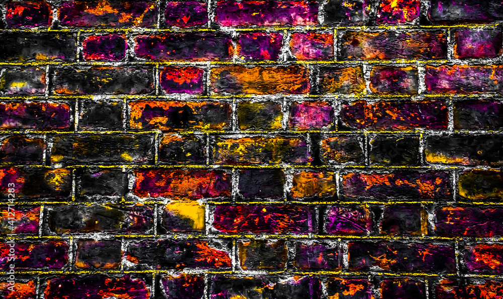Colorful retro brick wall background. Stock Photo | Adobe Stock