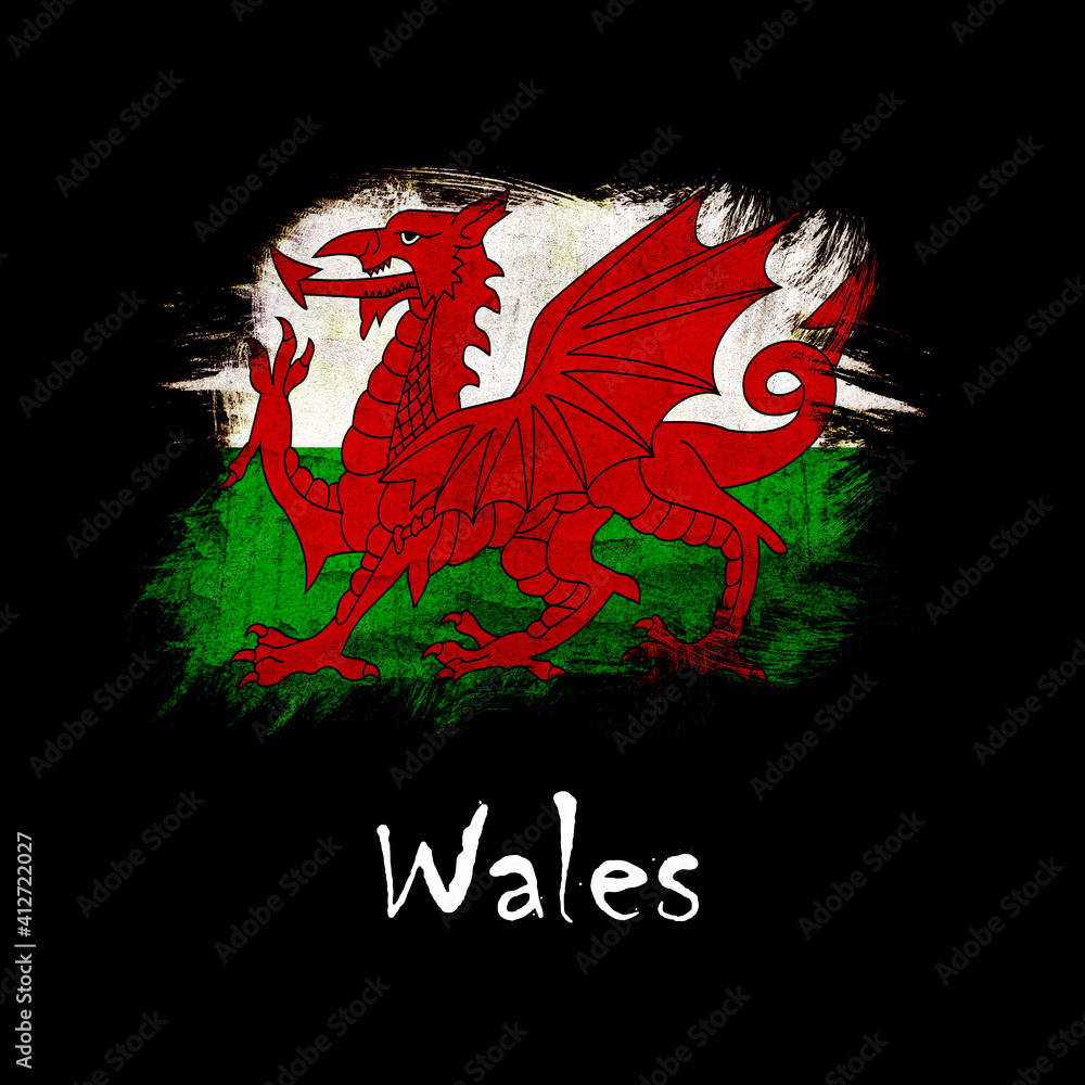 National flag of Wales, abbreviated with gb-wls; a realistic 3d image ...