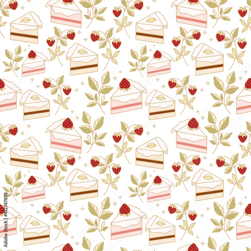 Hand drawn colorful cake, bakery, and pastry seamless pattern with ...