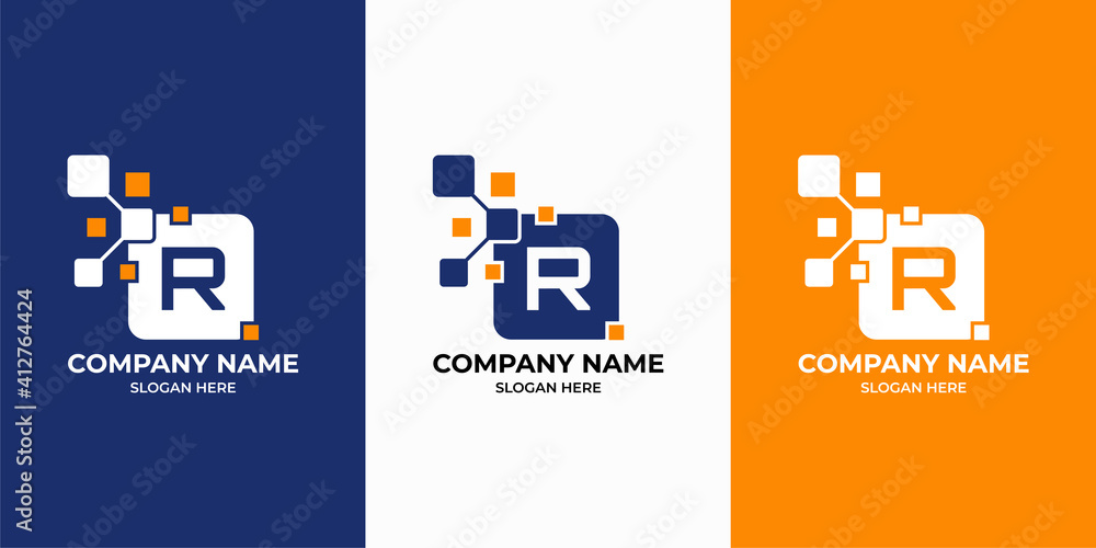Letter R pixels logo initial design template. Illustration vector ...