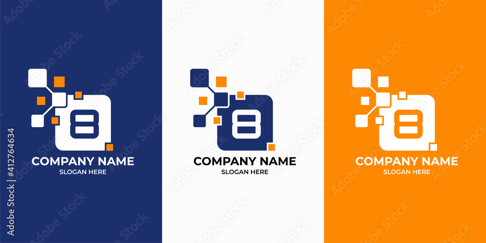 Number 8 pixels logo initial design template. Illustration vector ...