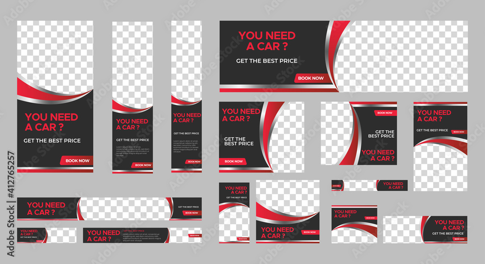 set of Rent Car web banners of standard size with a place for photos ...
