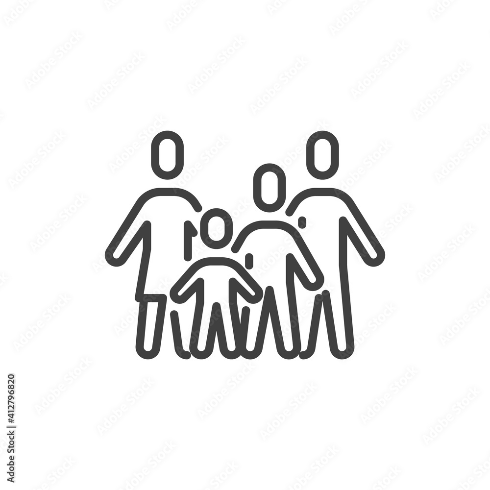 Four member family line icon. linear style sign for mobile concept and ...