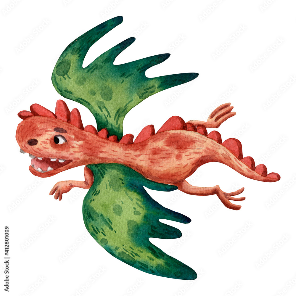 Cute illustration of viking dragon with wings. Old scandinavian myths ...