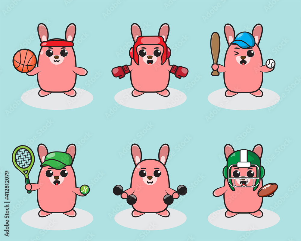 Cartoon illustration of a cute little Rabbit in sport. Good for icon ...