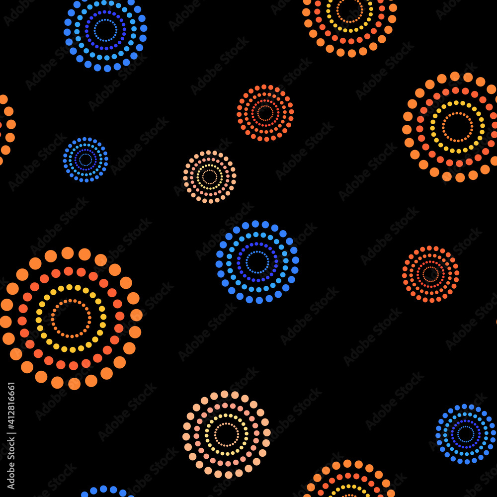 Seamless Australian Aboriginal Art Abstract Dots Pattern Against Black ...