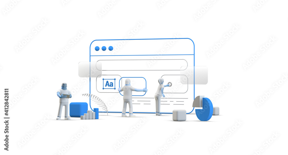 Web Browser UI UX Design Teamwork concept 3D illustration. Team People ...