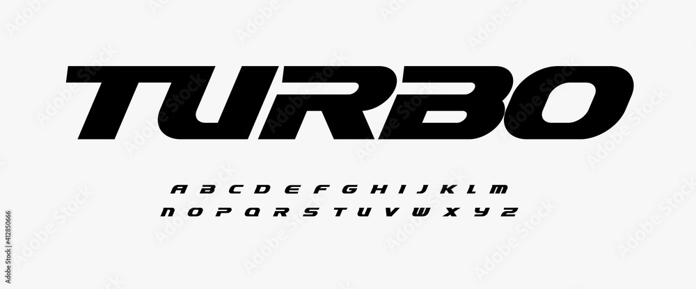 Vektorová grafika „Turbo dynamic alphabet. Heavy and action font, speed ...