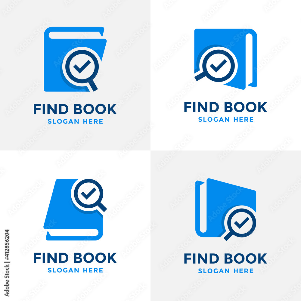Set of find book logo design template. Book icon with magnifying glass ...