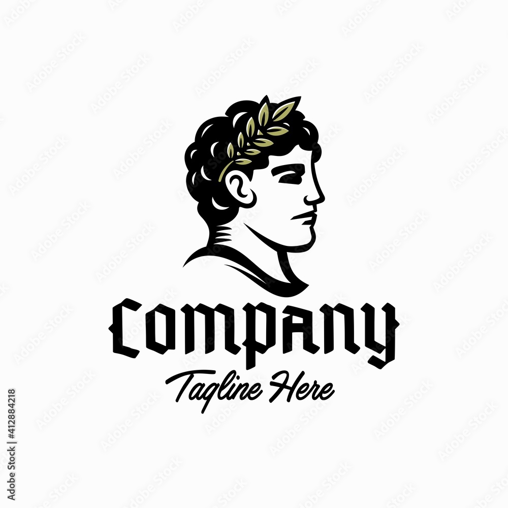 Greek god head wearing laurel wreath statue icon logo design ...