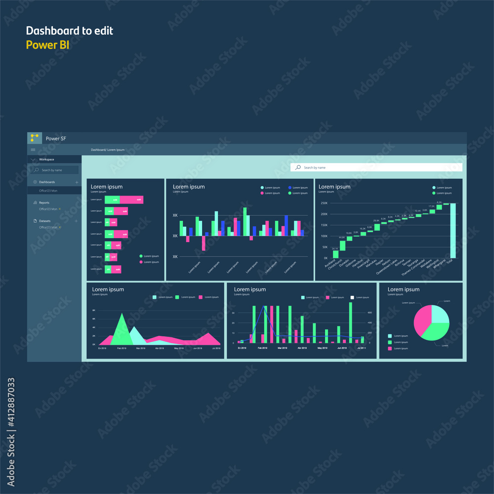 Dashboard with graphs and diagrams. Data analysis. Power bi analysis ...
