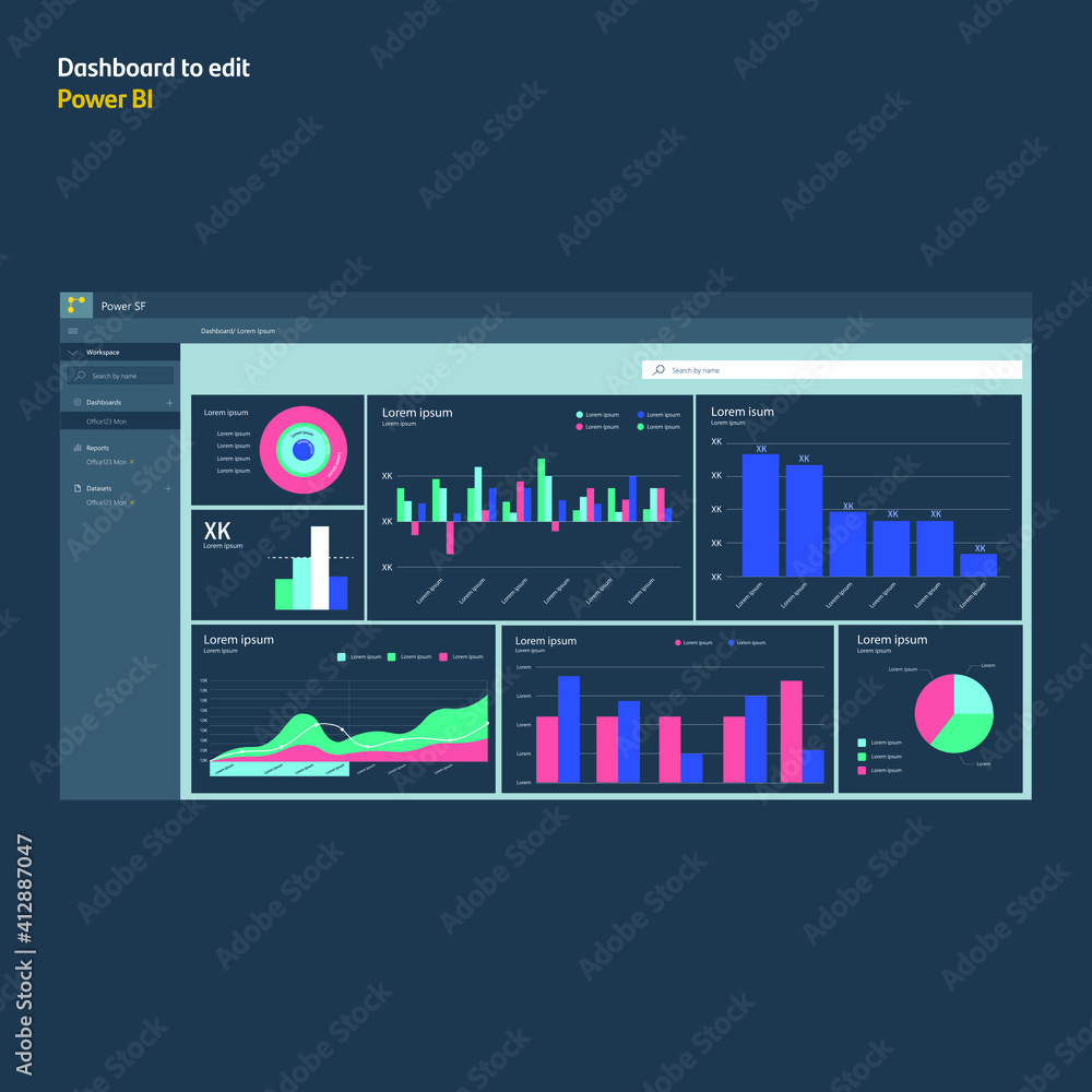 Dashboard with graphs to edit. Power bi analysis pro. EPS10 Stock ...