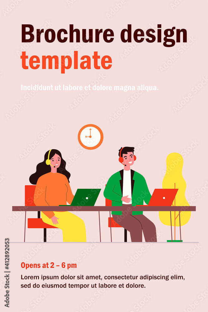 Smiling call center operators in office flat vector illustration ...