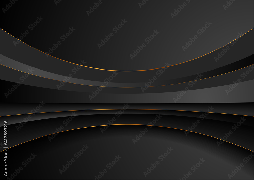 Black waves and golden lines abstract technology background. Vector ...