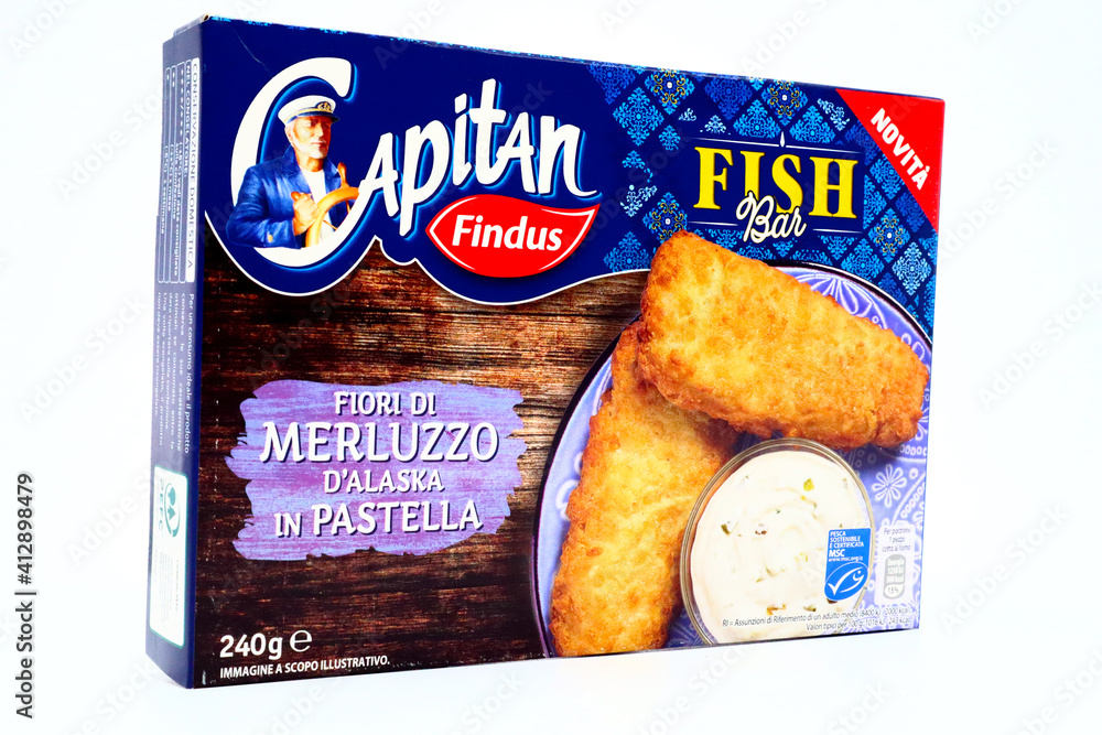 Fotografia do Stock: Italy – February 11, 2021: Captain FINDUS Fish Bar ...