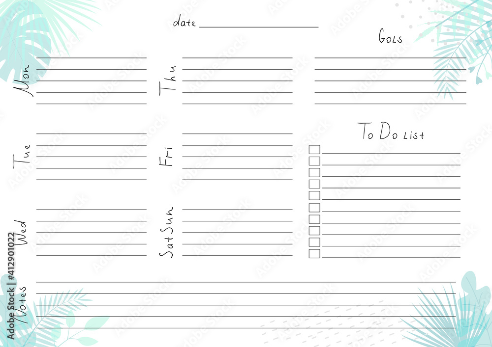 Printable A4 paper sheet with weekly planner blank to fill on ...