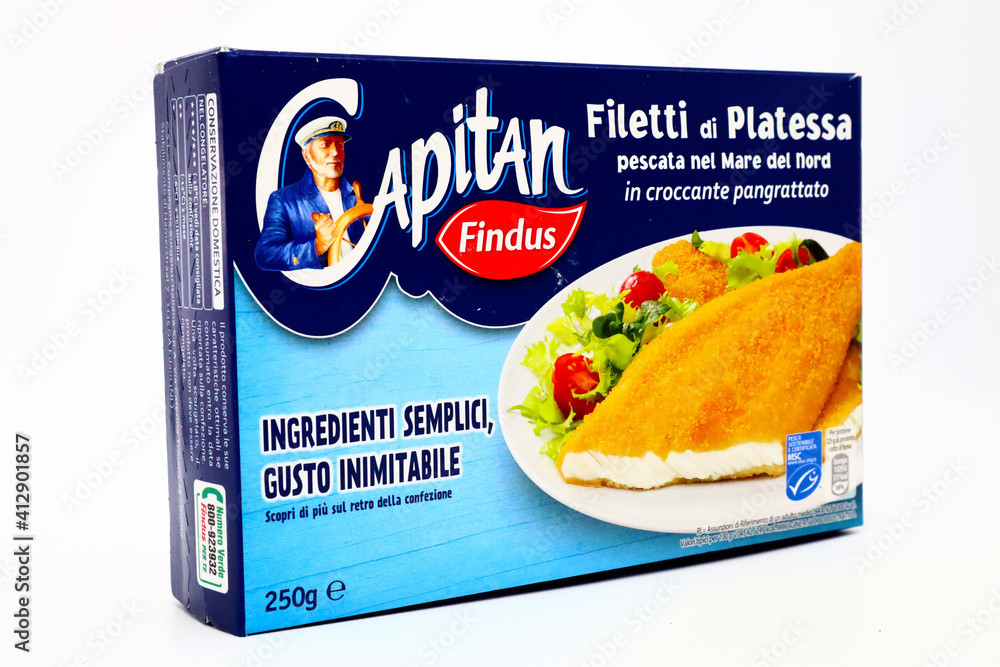Italy – February 11, 2021: Captain FINDUS Plaice fillets in Crispy ...