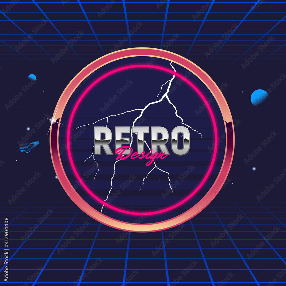 Retro 80's frame. Circle abstract frame. Template for social media ...
