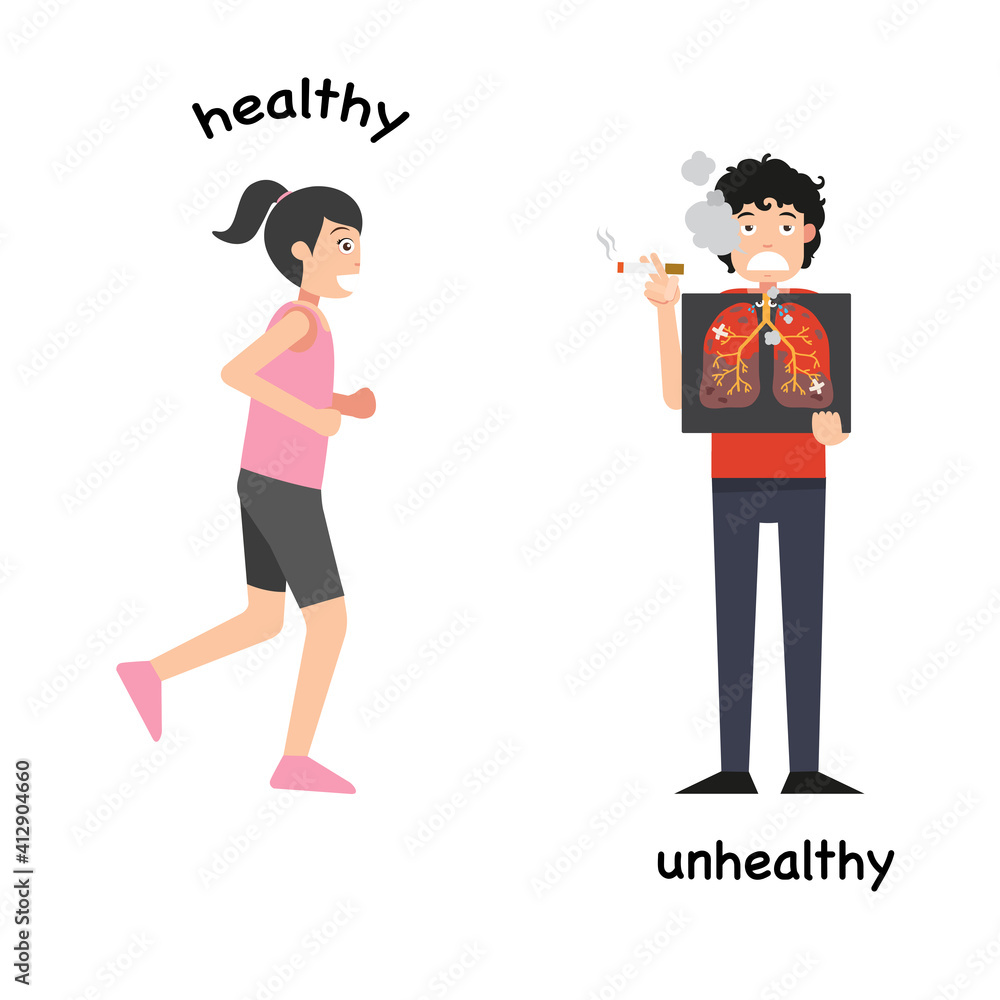 Opposite healthy and unhealthy vector illustration Stock Vector | Adobe ...