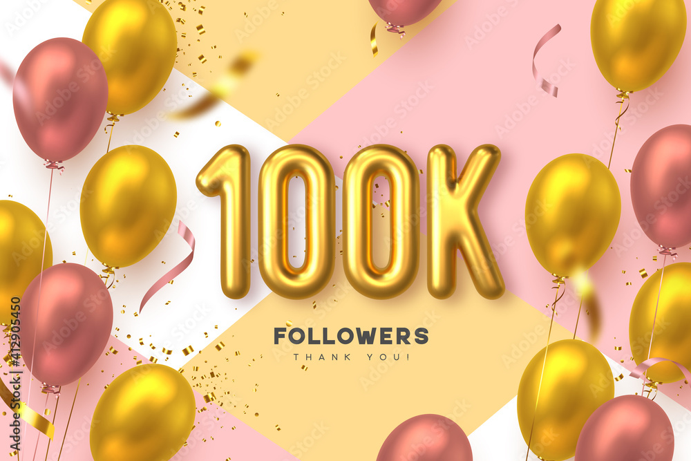 Vetor de 100K followers banner. Thank you followers vector template ...