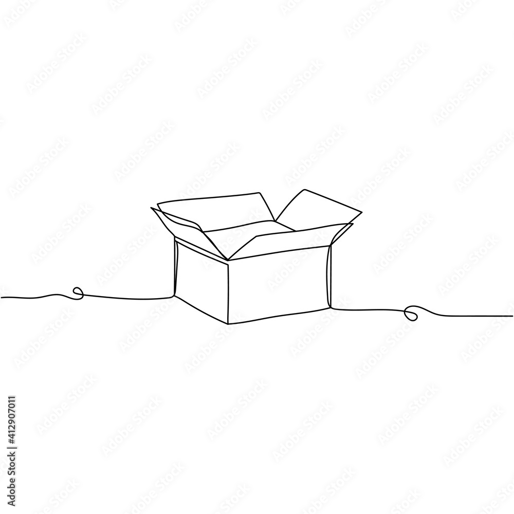 Continuous one line drawing silhouette of a cardboard box. Vector ...