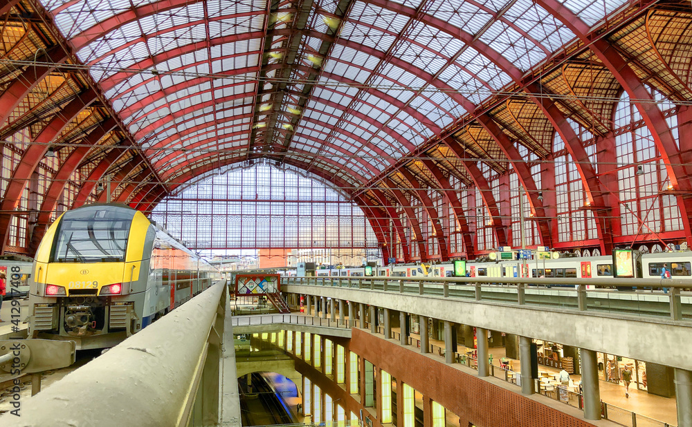 ANTWERP, BELGIUM, September 2019: Upper level of Antwerp Central ...
