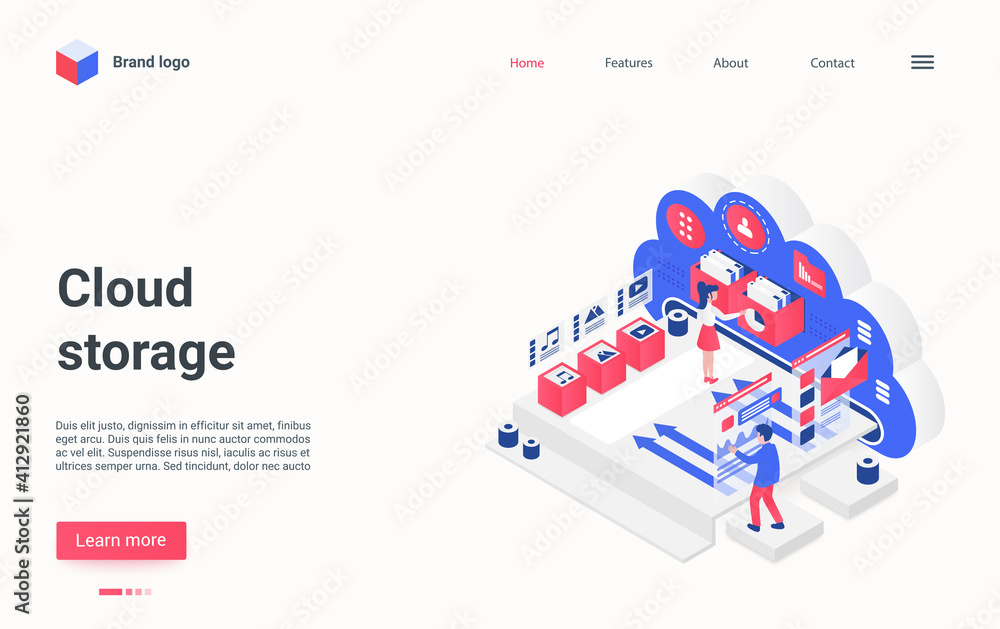 Cloud data storage service concept isometric vector illustration ...