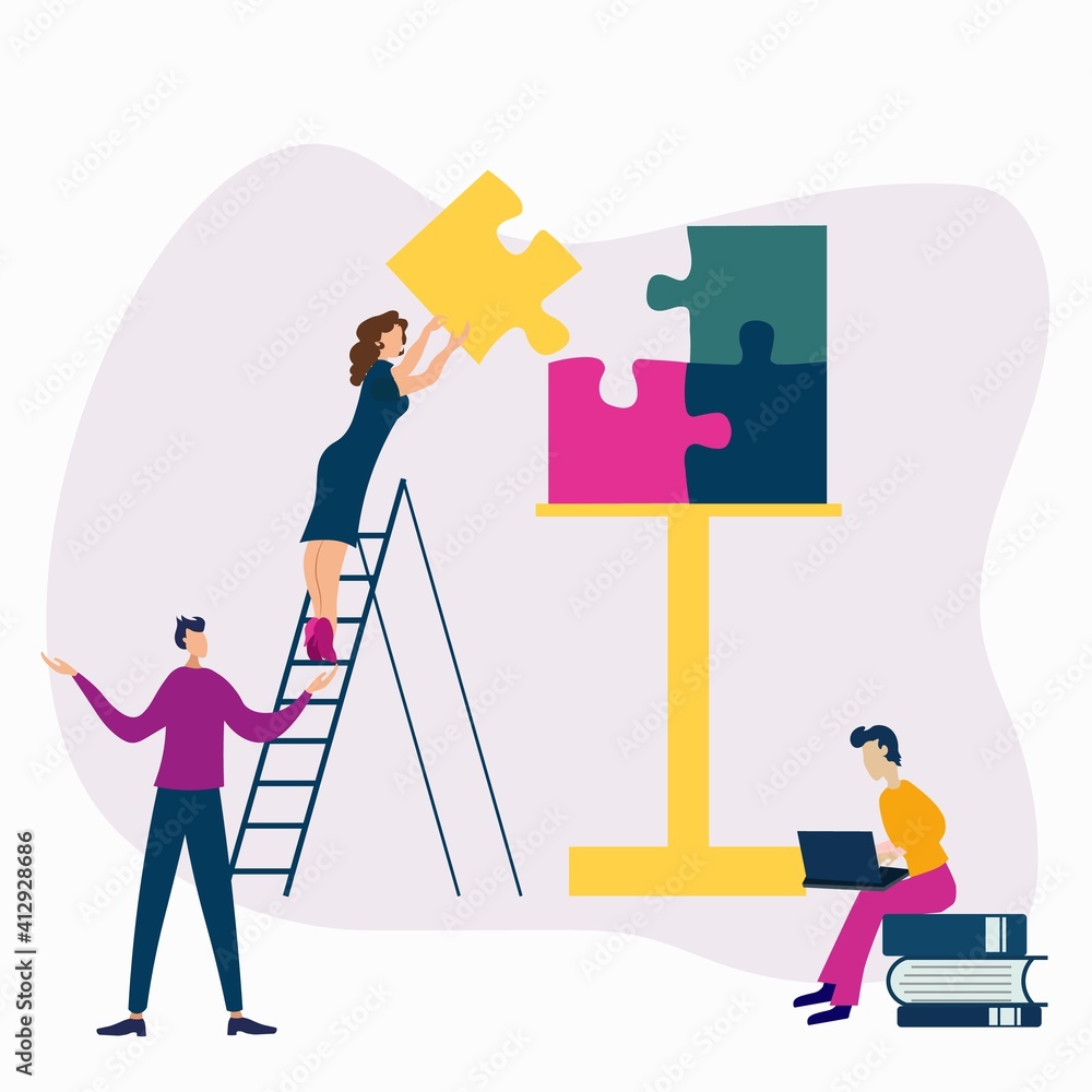 Business concept. The metaphor command. People connecting the puzzle ...