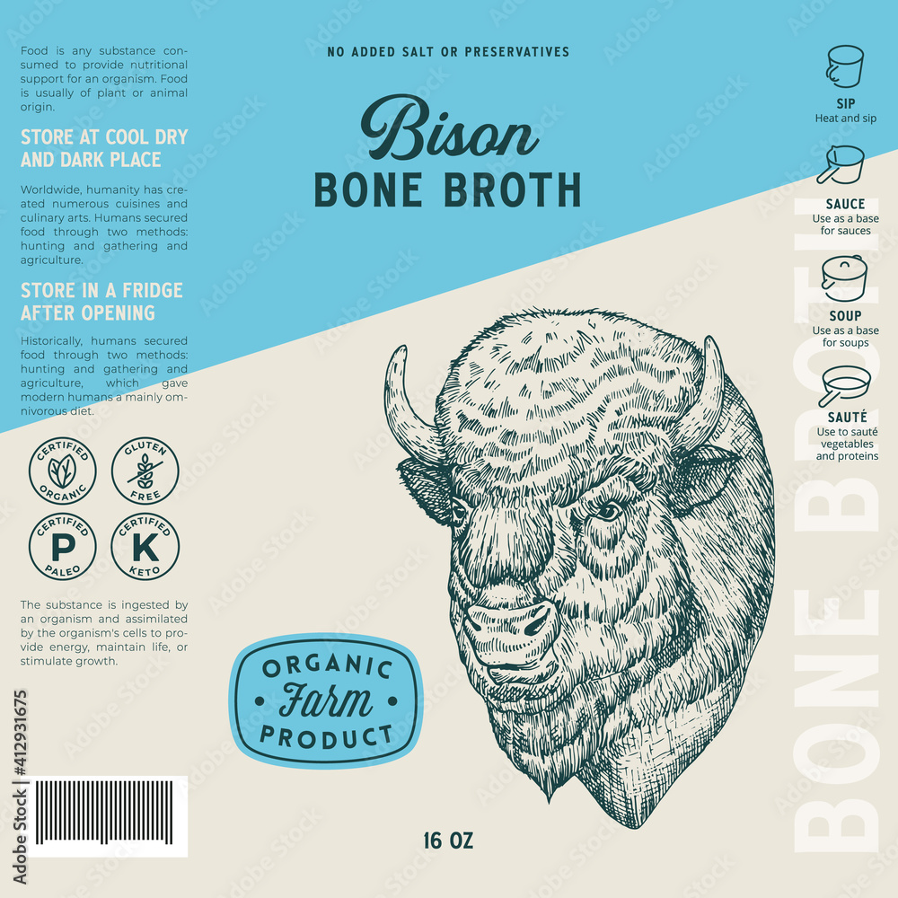 Buffalo Bone Broth Label Template. Abstract Vector Food Packaging ...