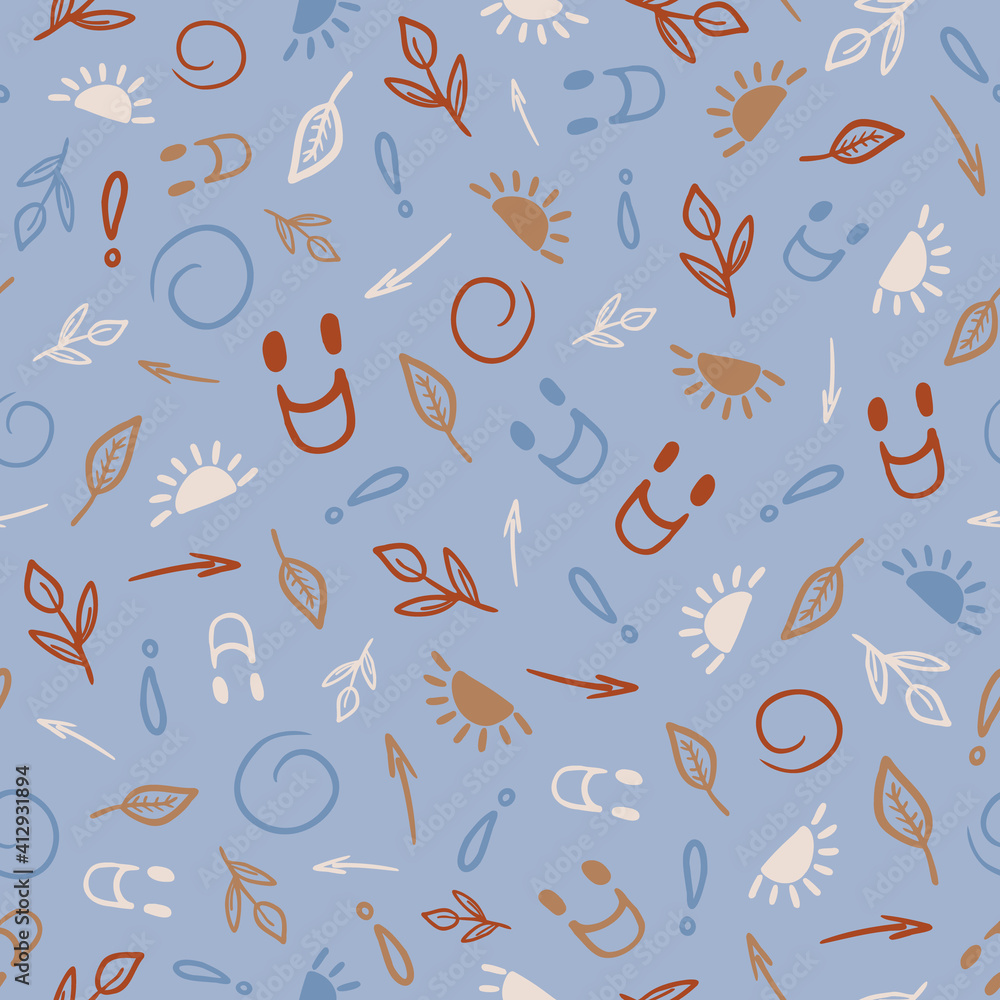 Random placed cute doodled vector elements as seamless pattern with ...