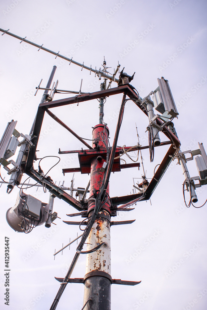 Old telephone radio network antenna base station on the ...
