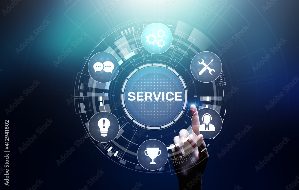 Service support customer help call center Business technology button on ...