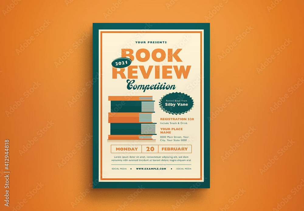 Book Review Competition Flyer Layout Stock Template | Adobe Stock
