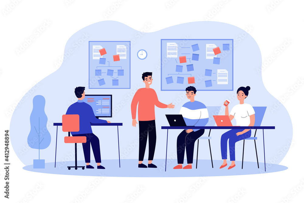 Team of programmers developing software, working on app in office ...