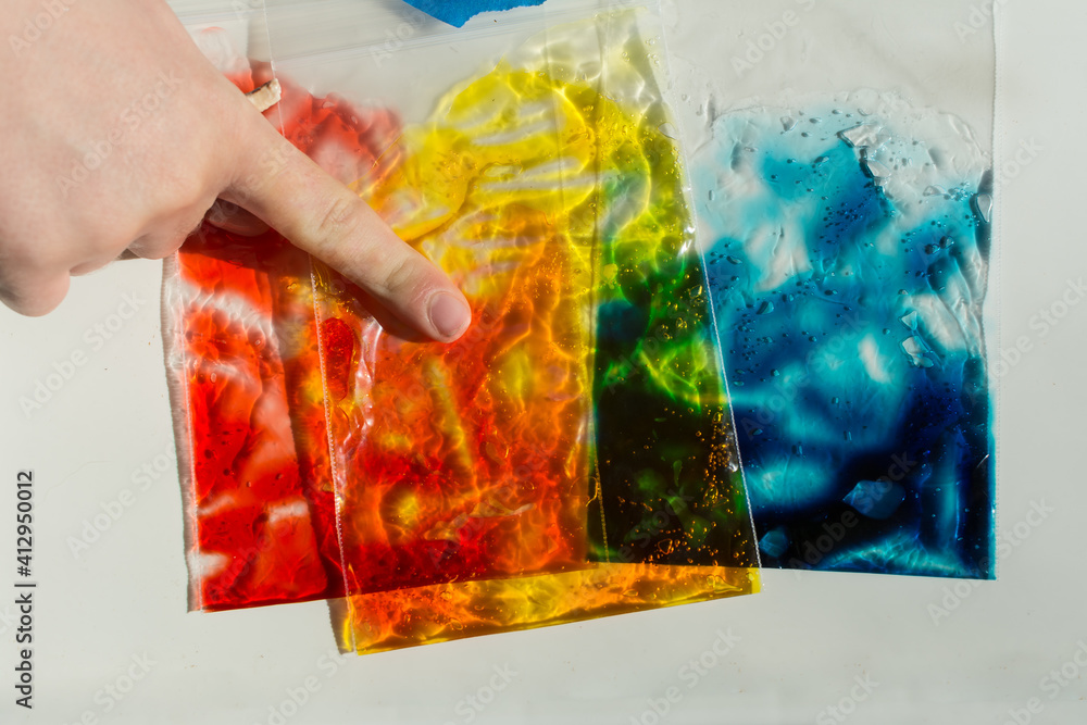 Plastic baggies of colored gel used to learn about primary colors ...