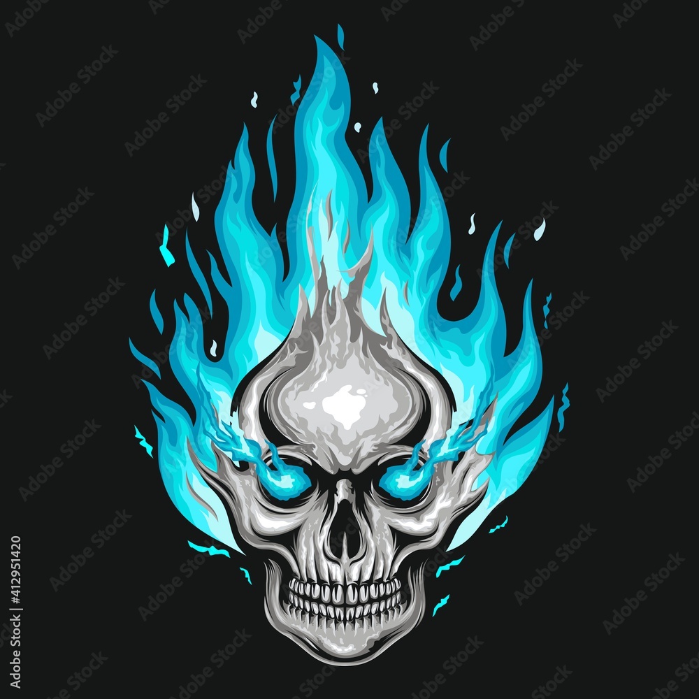 Blue fire skull illustration logo design Stock Vector | Adobe Stock