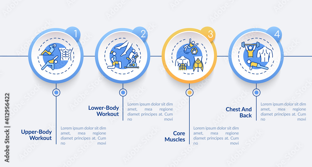 Exercising types vector infographic template. Lower-body workout, chest ...