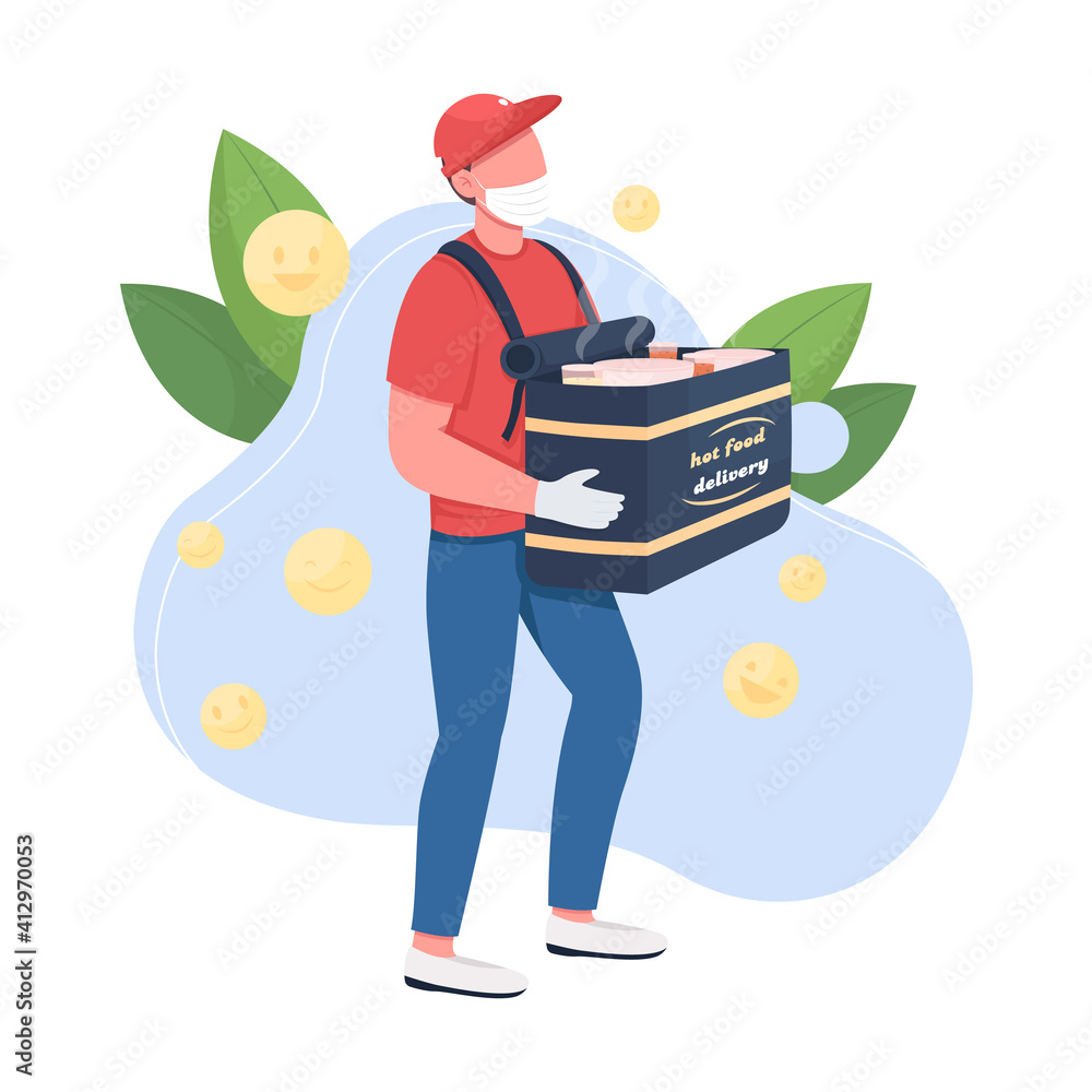 Food delivery flat concept vector illustration. Restaurant courier with ...