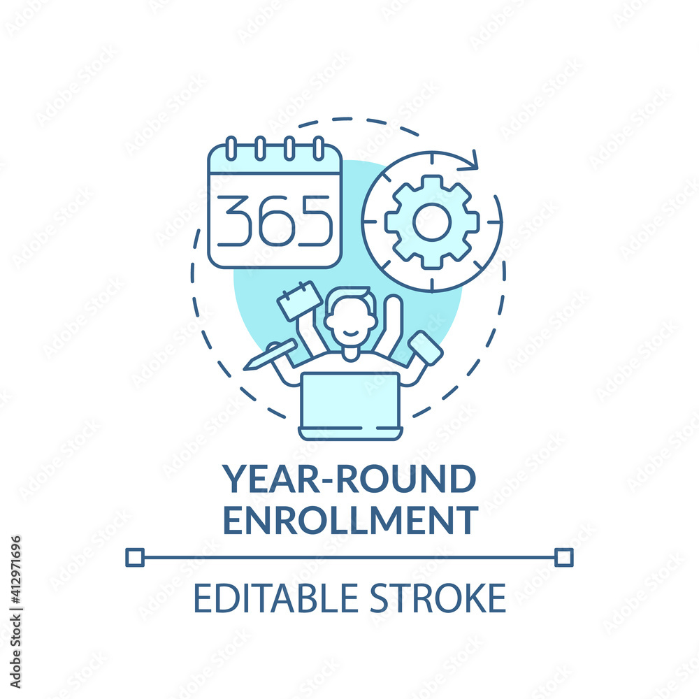 Year-round enrollment concept icon. Online language courses benefit ...
