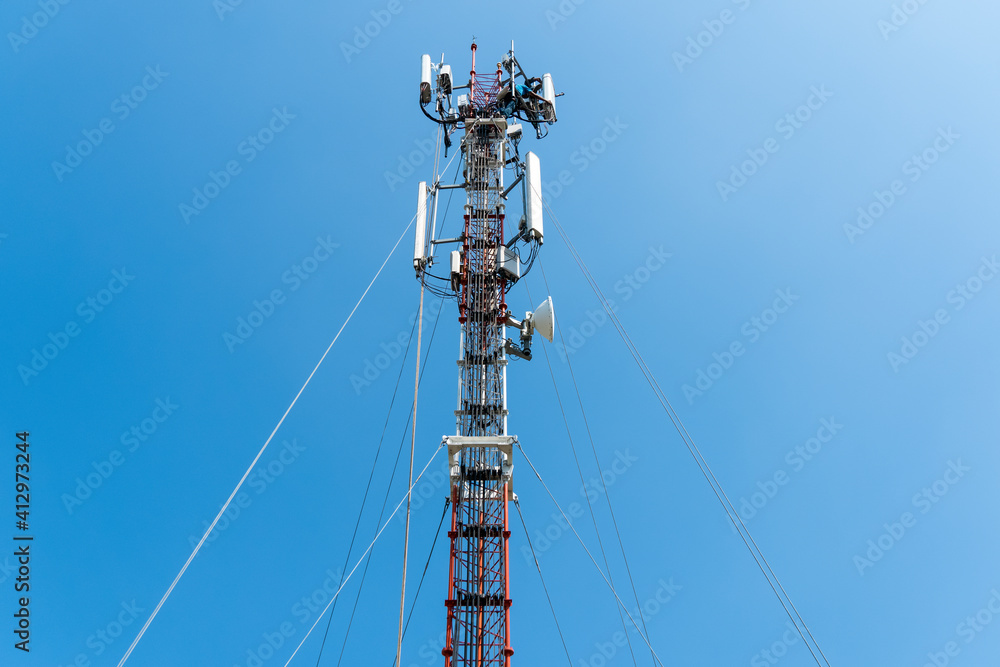 workers are working at 5g antenna tower for maintaining.serves cellular ...